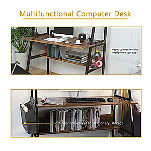 FLANTINO 55 Inch Computer Desk with Hutch and Storage Shelves, Rustic Industrial Home Office Writing Desk Computer Table for Study Writing/Workstation, Archaize Brown