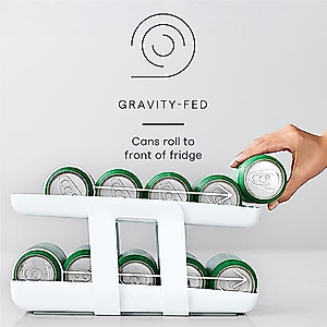 YouCopia Rolldown Beverage Can Dispenser, Space-Saving 2-Tier Drink Organizer for Fridge Storage, One Size, White