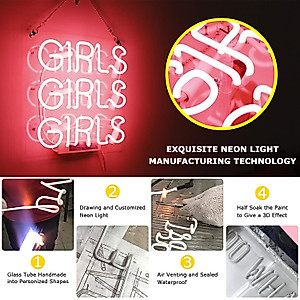 Neon Signs Girls, Pink Neon Girls Girls Girls Signs, Neon Wall Sign Light, Hanging Neon Lights, Custom Neon Words Real Neon for Wall Bedroom Room Decor Bar for Party Christmas Holiday Decoration Sign