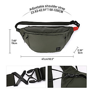 Large Crossbody Fanny Pack for Women Men,Waterproof Waist Bag Pack with Adjustable Strap & 5-Zipper Pockets,Green