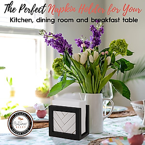 Autumn Alley Modern Farmhouse Napkin Holder for Table - Cute Black White Napkin Holder in Rustic Shiplap Pattern - Upright Napkin Holders for Farmhouse Kitchen Décor