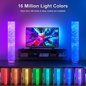 Soft Light Floor Lamp, 52" Simple Design Morden Slim RGB 7 Color Changing LED Tyvek Fabric Shade Dimmable Remote Control & 2 Smart LED Bulbs Standing Lamp for Living Room Bedroom Game Room