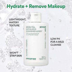 innisfree Green Tea Amino Acid Cleansing Water, Hydrating Micellar Water, Korean Skincare Makeup Remover, Dermatologist Tested (Packaging May Vary)