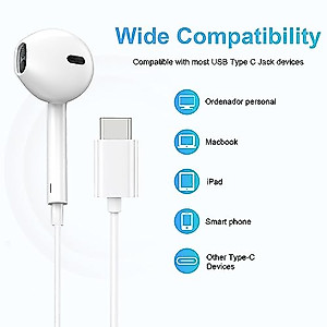USB C Headphones 4 Pack, USB Type C Earbuds HiFi Stereo USB C Wired Earphones with Microphone Volume Control Compatible with Samsung Galaxy S23 S22 S21 Google Pixel 6 5 4XL/iPad Pro