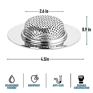 QYHOO 2 PCS Kitchen Sink Strainer Stainless Steel, 4.5 inch Diameter Anti-Clogging Drain Hair Catcher Mesh Catcher for Kitchen, Bathroom, Balcony, Floor Drain