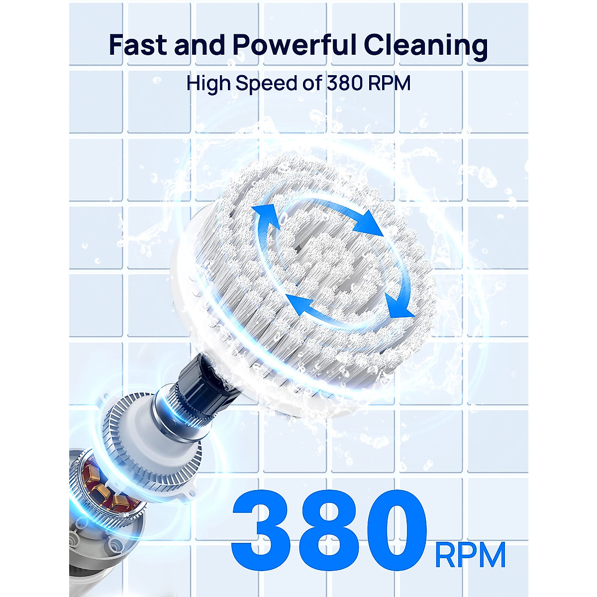 Homyeko Electric Spin Scrubber for Bathroom, Scrubber Cleaning Brush, Shower Scrubber with Long Handle, Power Scrubber Brush for Tub, Floor, Car Wheel, Tile Cleaning, 5 Replaceable Brush Heads