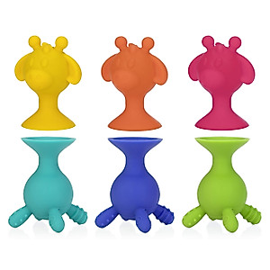 Nuby Silly Giraffe Interactive Suction Toys with Built-in Rattle, Pink/Green, 2 Count