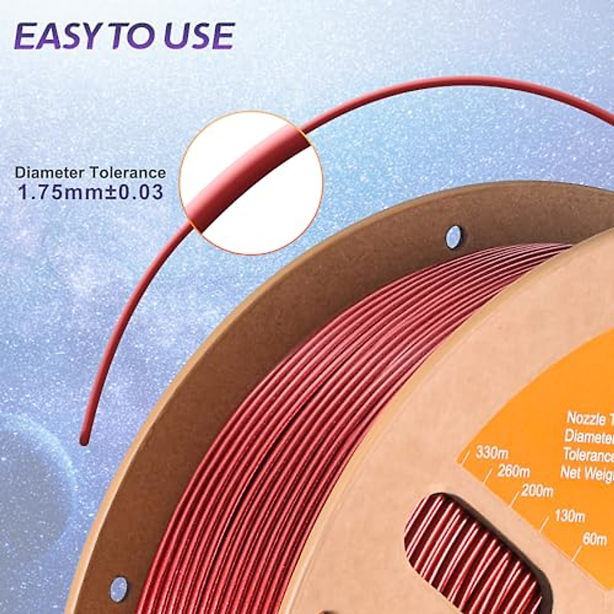 ERYONE Sparkly Glitter Shining PLA Filament for 3D Printer, 1.75mm +/-0.03mm, 1kg(2.2LBS)/Spool, Red