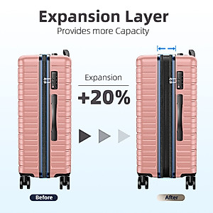 BEOW Luggage Sets 4-Piece (16/20/24/28)" Expandable Suitcases with Wheels PC+ABS Durable Hardside Luggage Clearance Pink