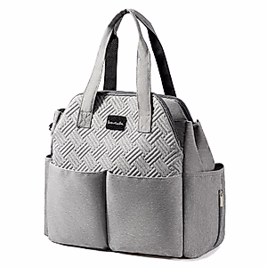 Suavezilla Diaper Bag, Multifunction Travel Tote Diaper Bag for Mom and Dad,Multi-Compartment Baby Bag for Boys and Girls with Changing Pad,Insulated Pockets,Large Capacity-Grey