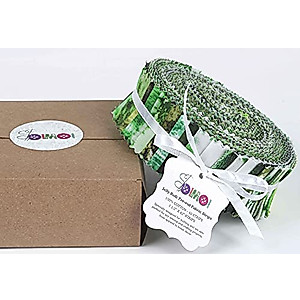 Soimoi 40Pcs Tie Dye Print Precut Fabrics Strips Roll Up 1.5x42inches Cotton Jelly Rolls for Quilting - Green