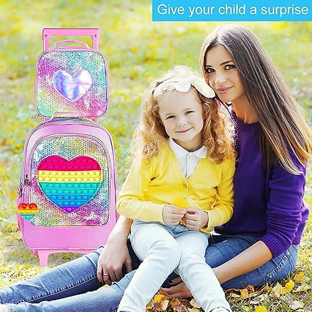 CCJPX 3PCS Kids Rolling Backpack for Girls, Unicorn Roller Wheeled Bookbag Toddler Elementary School Bag with Wheels Pink