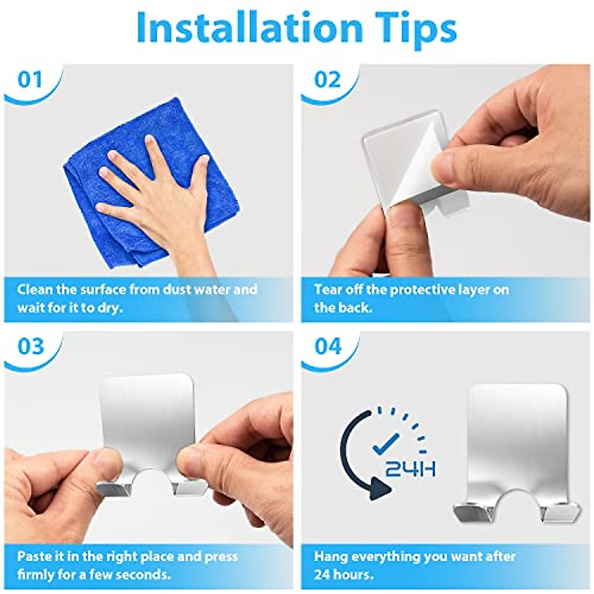 Razor Holder for Shower, 6PCS Premium Shower Razor Holder, 304 Stainless Steel Razor Holder for Shower Wall, Self Adhesive Shower Hooks for Kitchen Bathroom, Shaver Holder Hanger for Loofah Towel Robe