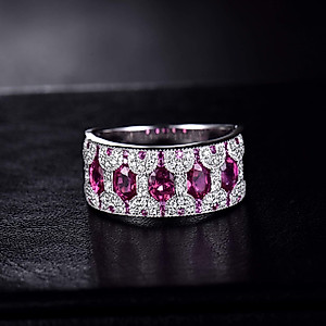 Lanmi 14K White Gold Pink Sapphire Engagement Diamonds Ring Wedding Band for Women