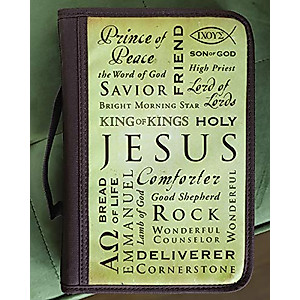Names of Jesus Bible Cover, Zippered, with Handle, Canvas, Brown, Large
