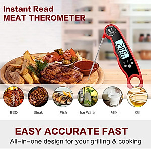 KANGYA In Oven Digital Meat Thermometer,Updated Dual Probe Instant Read Oven Safe with Alarm Function Big Back-light Screen Magnetic Portable for Food Meat Kitchen Outdoor BBQ Cooking Grill Smoker,Red