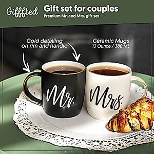 Triple Gifffted Couples Gifts For Christmas, Wedding Anniversary, Engagement - Valentines Day Mr and Mrs Mugs Couple Gift For Husband and Wife, His/Hers Men/Women Him/Her, Bride & Groom, Newlywed
