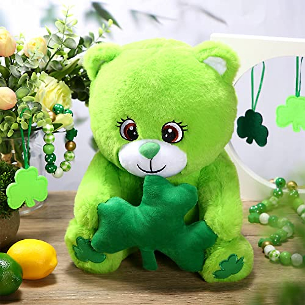 Kasyat St. Patrick's Day Bear Stuffed Animal with Shamrock 12 Inch Plush Bear Cute Stuffed Bear Plushie Shamrock Lover Birthday St. Patrick's Day Party Favor Gifts