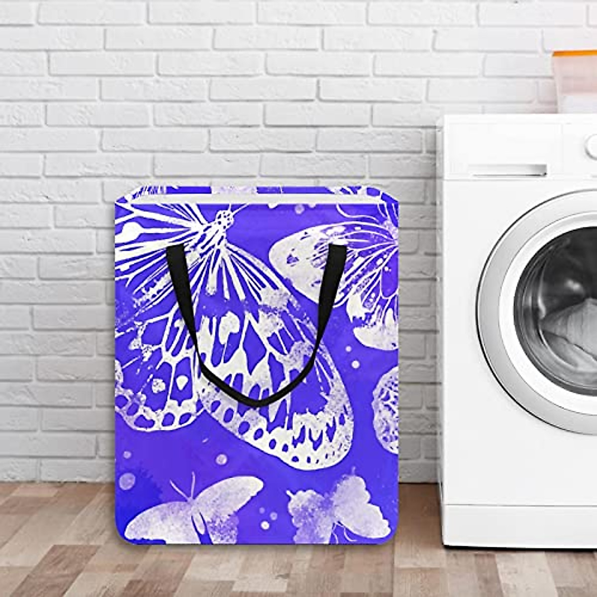 Purple Butterfly Laundry Basket Collapsible Storage bin with Handles for Hamper,Kids Room,Toy Storage
