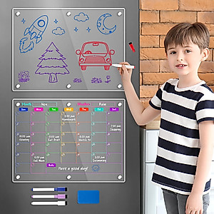 D-FantiX Clear Magnetic Calendar for Fridge, 6 Thickened Magnets Acrylic Dry Erase Board for Refrigerator, Set of 2 Family Monthly Weekly Planning Boards, Reusable Calendar and Blank Memo (15"x11")