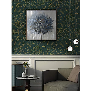 Heroad Peel and Stick Wallpaper Dark Green Contact Paper Gold Floral Wall Paper Modern Boho Removable Contact Paper for Cabinets Drawers Bedroom Self Adhesive Vinyl Papel Tapiz Para Pared 118" x 17.3"