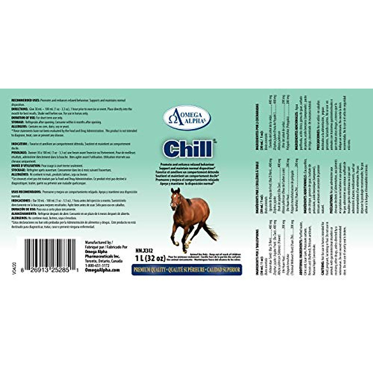 Chill Calming Formula for Horses - 32 Ounces (Quart)