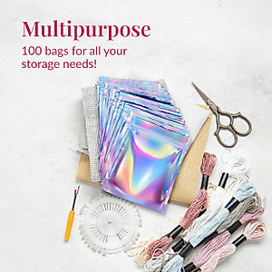 100 Pieces Mylar Bag - 4X6" | Mylar Bags | Food Storage | Coffee Storage | Candy Bags | Resealable Bags For Small Business and Packaging| Holographic Bags | Pouch Bags | Package Bags | Smell Proof Bag