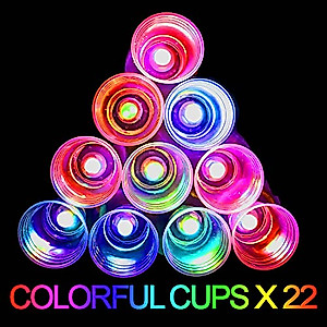 (Flash Color) The Halloween Glow in The Dark Beer Pong Set-Light up Beer Pong Cups for Indoor Outdoor Nighttime Competitive Fun,22 Glowing Cups, 6 Balls- Party Game
