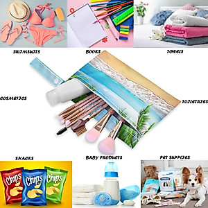 visesunny Palm and Tropical Beach 2Pcs Wet Bag with Zippered Pockets Washable Reusable Roomy for Travel,Beach,Pool,Daycare,Stroller,Diapers,Dirty Gym Clothes, Wet Swimsuits, Toiletries