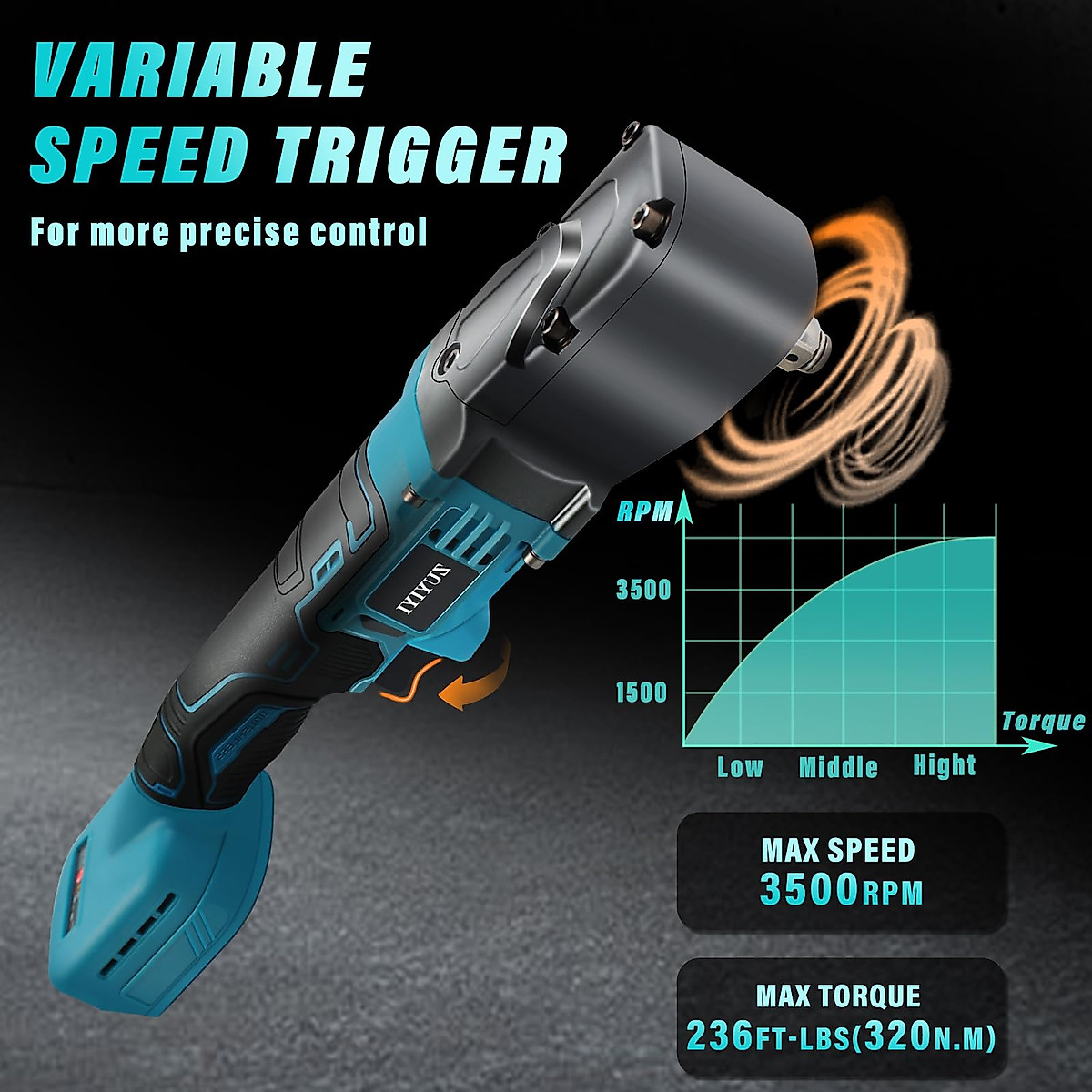 ZUYIYI 1/2" Electric Ratchet Wrench for Makita 18V Battery, 320N.m 3500RPM High Torque Cordless Power Ratchet Driver, Right Angle Impact Wrench with Variable Speed (Battery NOT Included)