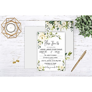 White Rose Invitations For All Occasions - Elegant Invites Perfect for Weddings, Bridal Showers, Birthdays, Engagements, Bachelorette Parties, Receptions, Anniversaries - Envelopes Not Included