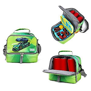 Tilami Rolling Backpack 18 inch Double Handle with Lunch Bag Wheeled Kids Backpack, Spaceship Blue