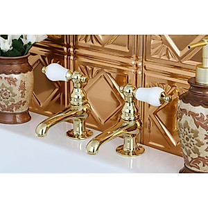 Kingston Brass CC5L2 Vintage Basin Faucet (1) CCPL1CSC (1) CCPL1CSH, 3-1/2 inch spout reach, Polished Brass