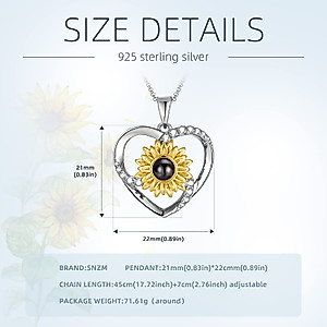 SNZM Heart Necklace for Women 100 Languages I Love You Crystal Pendant, Sunflower Jewelry Gifts for Mum, Girlfriend On Anniversary, Birthday, Valentine's Day