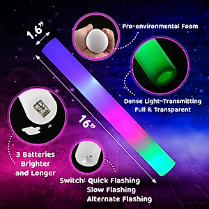 Kisure 48PCS Glow in the Dark Party Supplies, Wedding Light Up Party Favors - 24pcs 16" Foam Glow Sticks, 12pcs LED Glasses and Bunny Ear Headband for Halloween Concert Carnival Birthday Neon Party