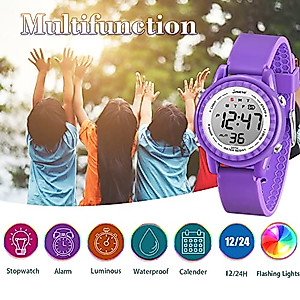 Venhoo Kids Watch Silicone Color Flashing Light Outdoor Sport Toddler Wrist Watch with Luminous Alarm Stopwatch for 3-12 Ages Little Girls Boys Child-Deep Purple