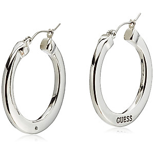 GUESS "Basic" Silver Logo Small Hoop Earrings