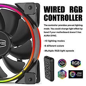 CP3 120mm Fan 3 in 1 Kit Upgrade,12cm RGB LED Computer Case Fan - PWM Cooling Fan - Dual Light Loop Quiet Fan/Multiple Light Modes for PC Case