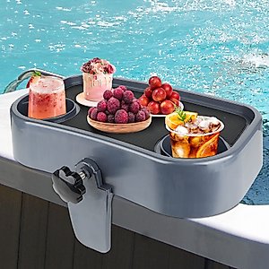 Hot Tub Tray, Hot Tub Drink Holder, Adjustable Hot Tub table, Hot Tub Table Tray with 2 Cup Holders, Nonslip Heavy-Duty Hot Tub Shelf for Aboveground Bathtub, Spa, Hot Tub Accessories for Adults