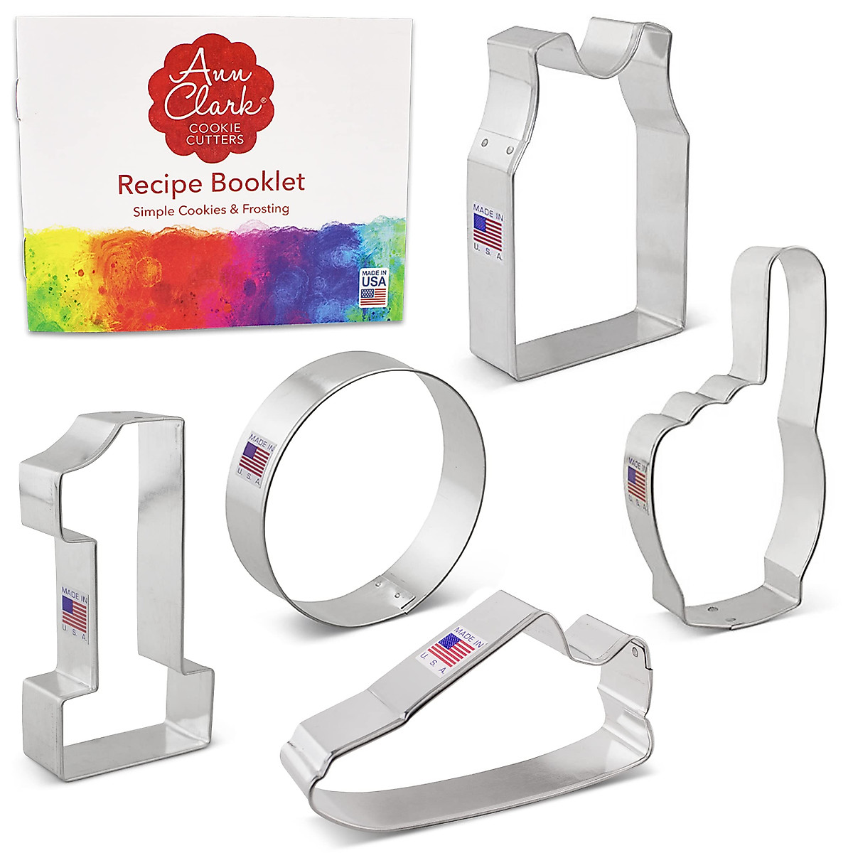 Basketball Cookie Cutters 5-Pc. Set Made in the USA by Ann Clark, Sneaker, Ball, Jersey, Number 1, Fan Hand