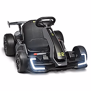 Blitzshark 24V Kids Go Kart 300W Powerful Drift Kart Electric Pedal Kart Outdoor Race Toy, with 2X150W Strong Motor, 7AH Big Battery, Drift/Sports Mode, EVA Tire, Brake Pedal, Length Adjustment, Grey