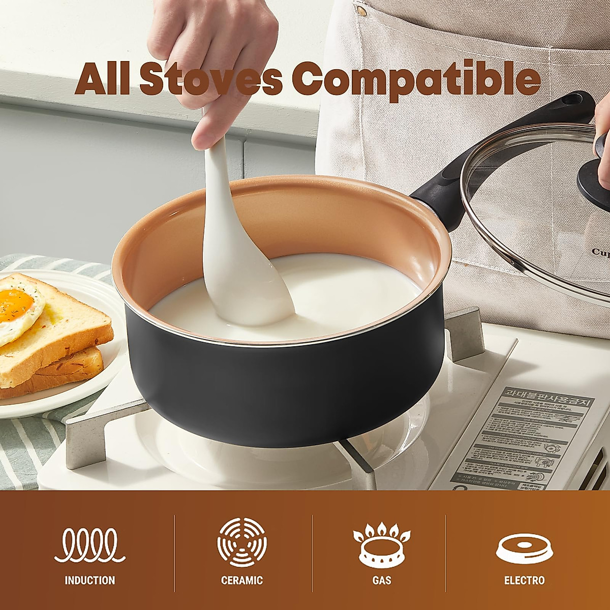 Cupertino Omlette Pan, Non Stick Frying Pan Small Copper Skillet, Egg Pan Nonstick with Healthy Coating, 100% PFOA Free, Dishwasher Safe - 8 Inch