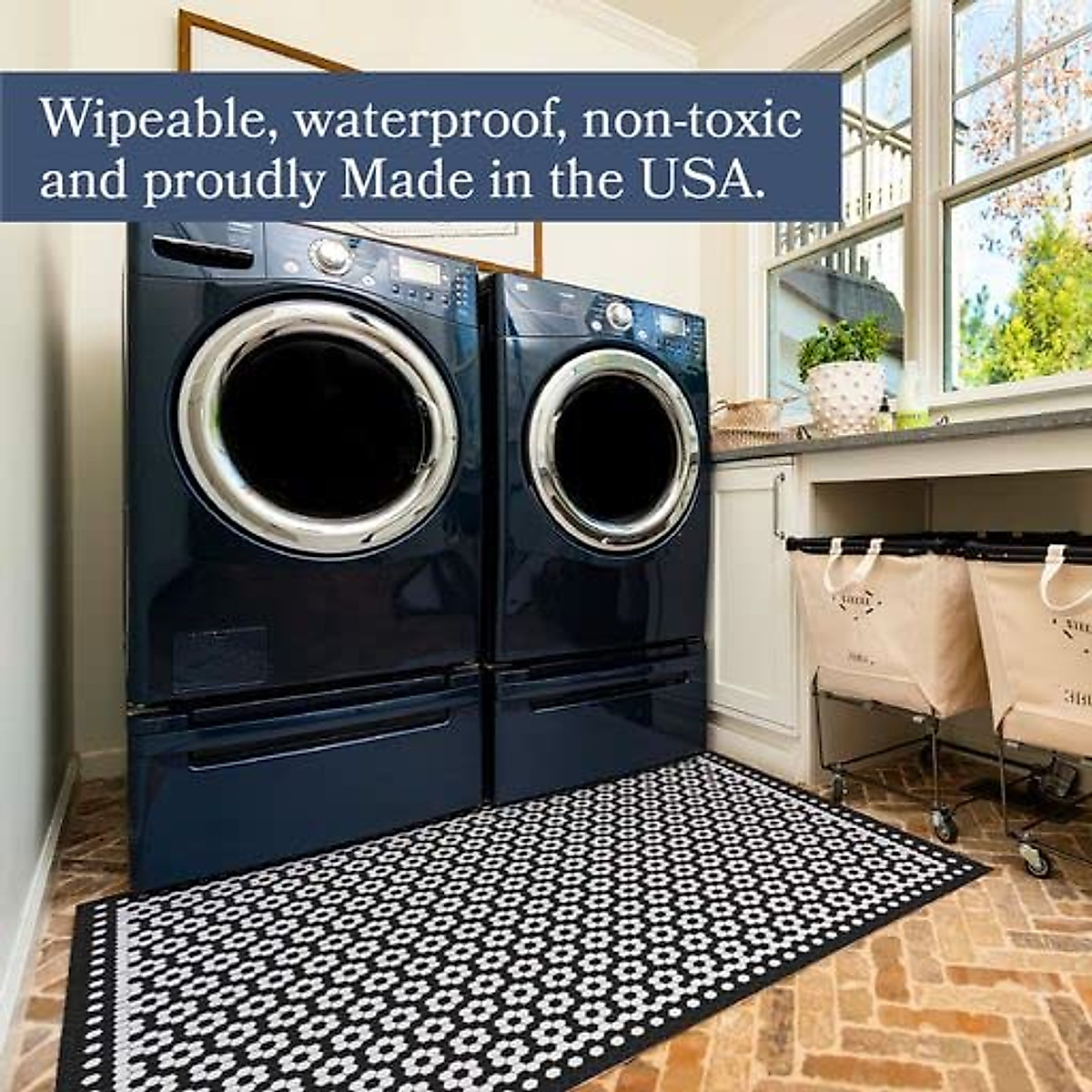 Carolina Creekhouse Grace FloorFlat (042087UB) | Decorative Vinyl Floor Covering | Lay Flat | Durable | No Curling Edges | Waterproof | Easy Clean | Wipeable | Eco-Friendly | 2’ x 5’ Mat | Black Beige