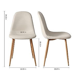 CangLong Dining Chairs Set of 2 with Upholstered Cushion Seat Back & Metal Legs, Morden Armless Accent Chairs for Kitchen, Living Room, Light Grey