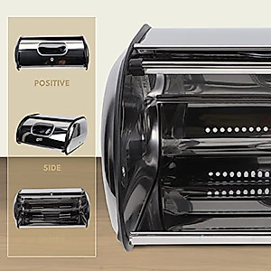 Tofficu Bread Storage Container Metal Bread Box Stainless Steel Roll Top Bread Bin Modern Bread Storage Holder Food Keeper Container Organizer with Lid for Kitchen Dining Metal Bread Box Roll Top