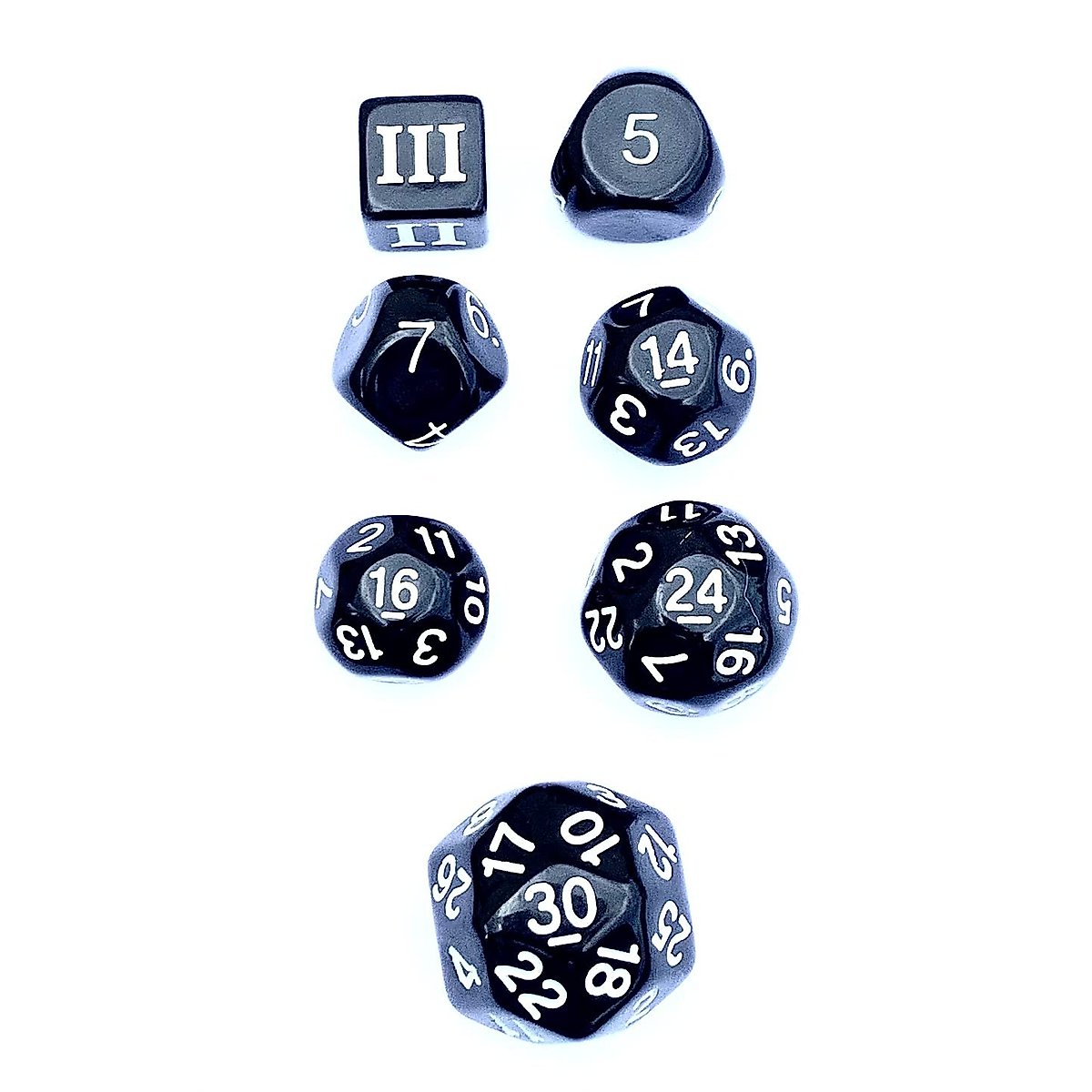 DCC Special 7 - Black - Set of 7 Rare and Unusual RPG dice Approved for use with Dungeon Crawl Classics…