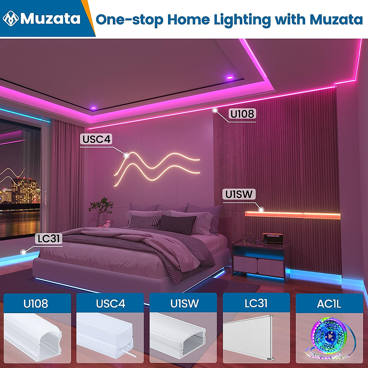 Muzata 6Pack 3.3FT/1M Deeper Spotless LED Channel System with Milky White Frosted Diffuser Silver Deep Aluminum LED Diffuser Channel for LED Strips Width up to 12mm U101 WW