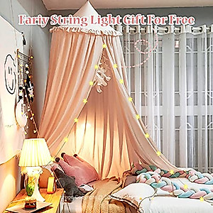 Hommi Lovvi Bed Canopy for Girls, Dreamy Frills Ceiling Hanging Princess Canopy Bedroom Decoration Soft Canopy Net Reading Nook, Extra Large Full Queen Size Bed Canopies - Light Pink