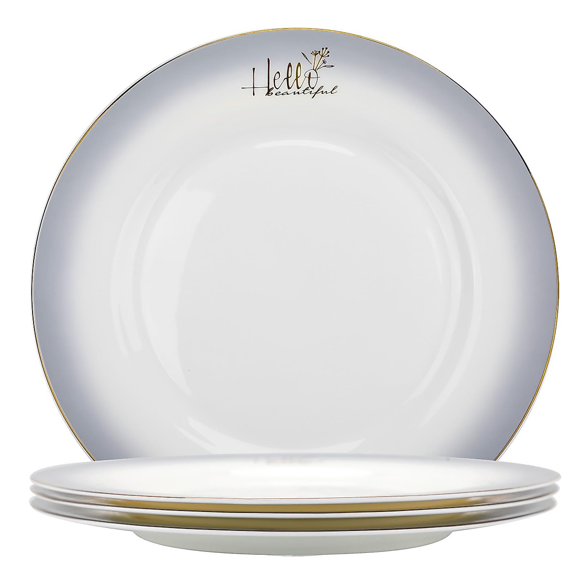 Wpslnwo Fine Bone China Dinner Plates,10.5-inch Smoky Gray Sradient Rendering Plates 24k Gold-plated Dinnerware Sets,Elegant Artworks,Suitable for Families with Taste,with Gift Box Packaging