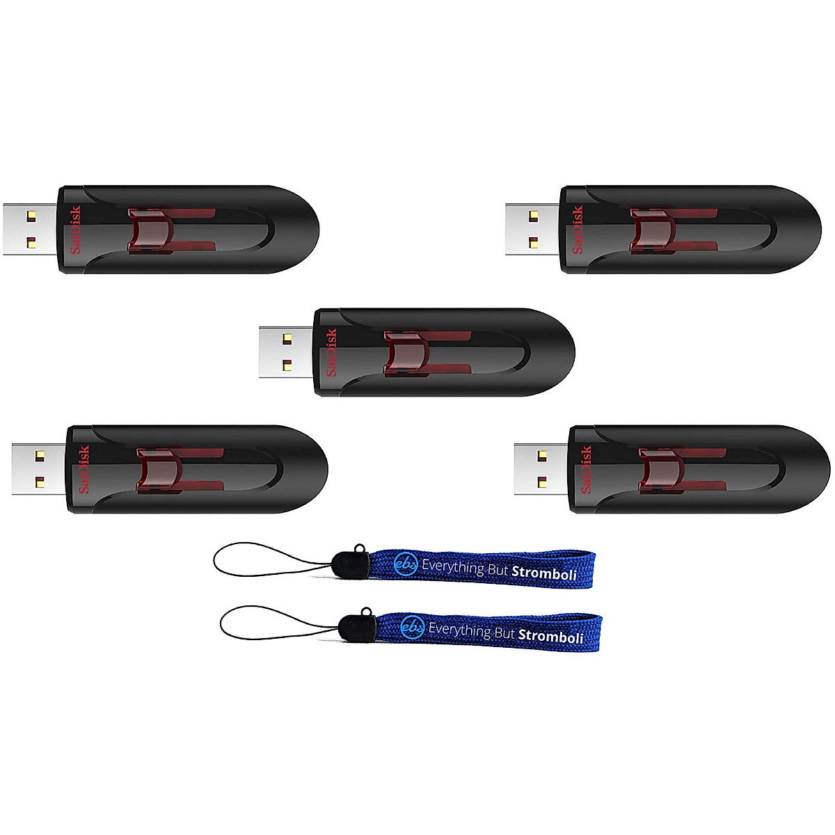SanDisk 16GB Glide 3.0 CZ600 (5 Pack) 16GB USB Flash Drive Flash Drive Jump Drive Pen Drive High Performance - Bundle with (2) Everything But Stromboli Lanyard